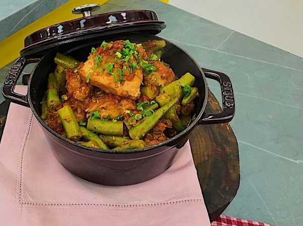 frango com quiabo e polenta
